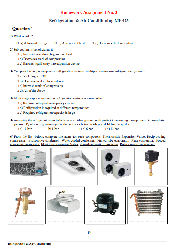 Solved Homework Assignment No. 3 Refrigeration & Air | Chegg.com