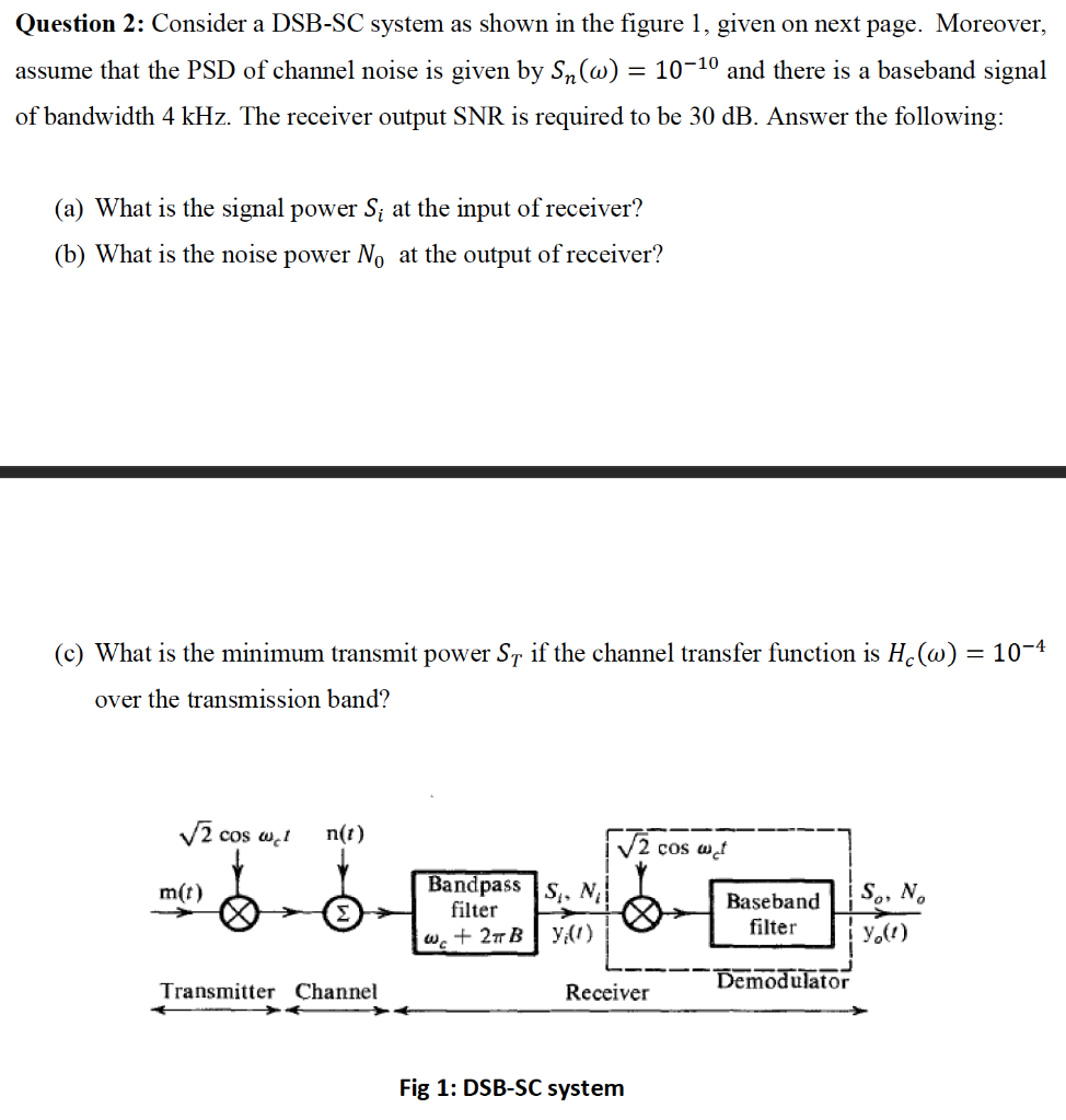 Question 2: Consider a DSB-SC system as shown in the | Chegg.com