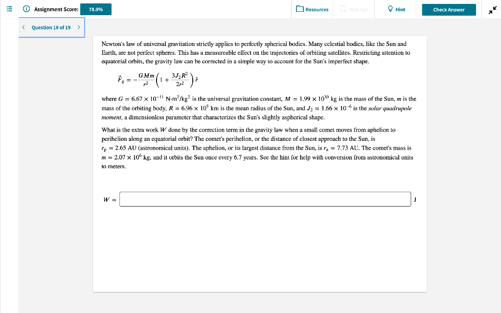 Solved Assignment Score: 78.9% Resources Ly Give Up Hint | Chegg.com
