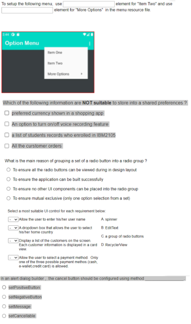 Solved To setup the following menu, use element fortem Two" | Chegg.com