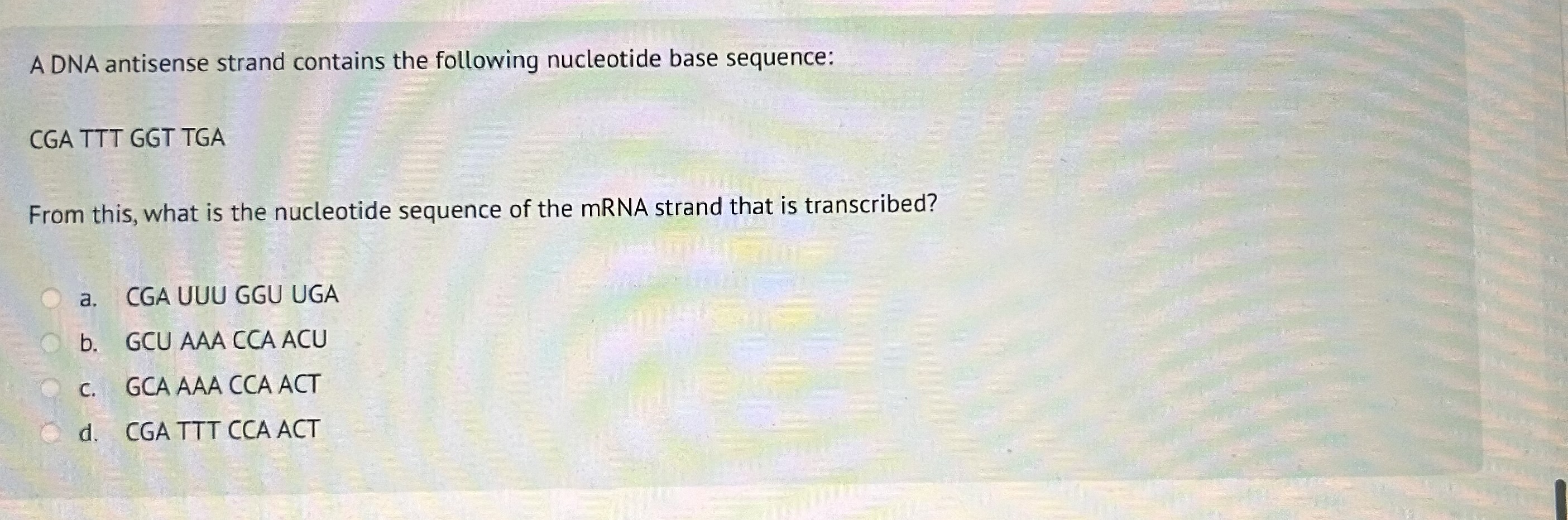 Solved A DNA antisense strand contains the following | Chegg.com