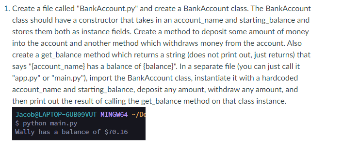 Solved Create a file called "BankAccount.py" and create a | Chegg.com