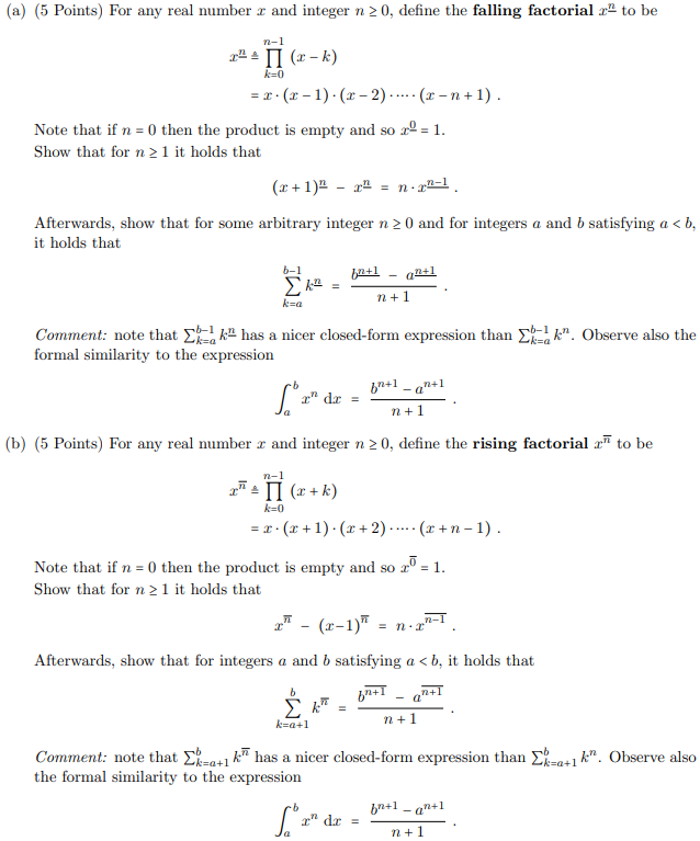 Solved (a) (5 Points) For any real number 2 and integer n | Chegg.com