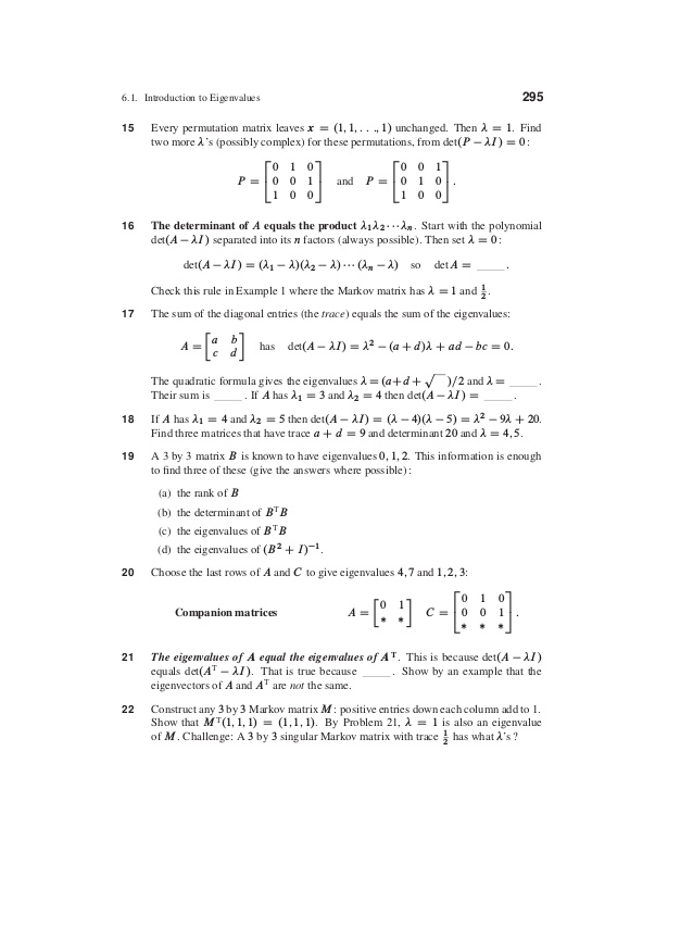 Solved 6.1. Introduction to Eigenvalues 295 15 Every | Chegg.com