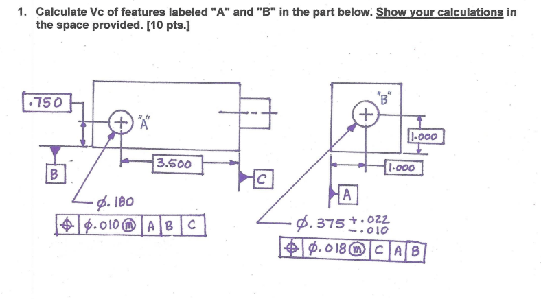 Solved 1. Calculate Vc of features labeled "A" and "B" in | Chegg.com