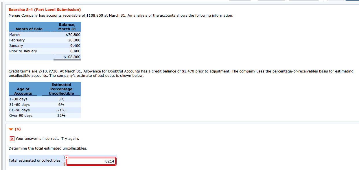 Solved Exercise 8-4 (Part Level Submission) Menge Company | Chegg.com