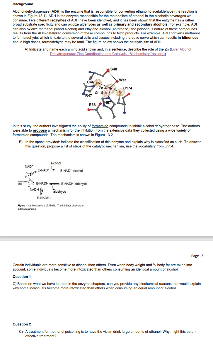 Solved Background Alcohol dehydrogenase (ADH) is the enzyme | Chegg.com