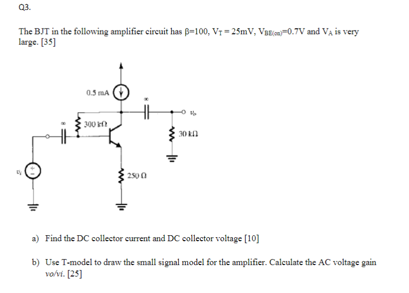 The BJT in the following amplifier circuit has β=100, | Chegg.com