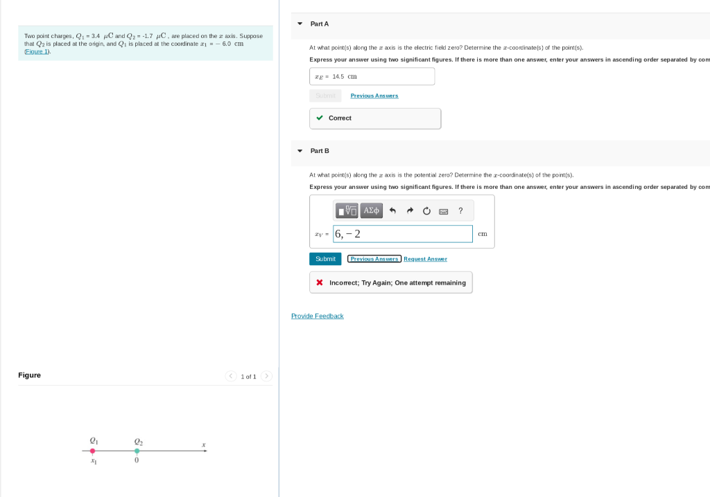 Solved Two point charges, Q1=3.4μC and Q2=−1.7μC, are placed | Chegg.com