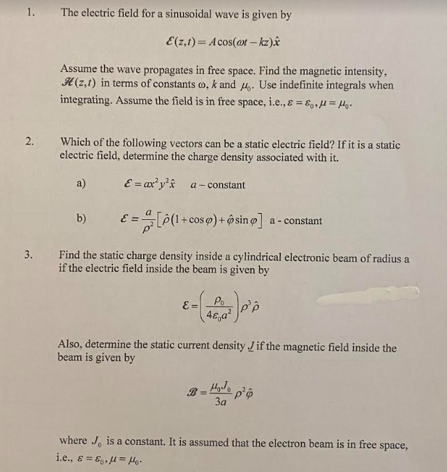 Solved The electric field for a sinusoidal wave is given | Chegg.com