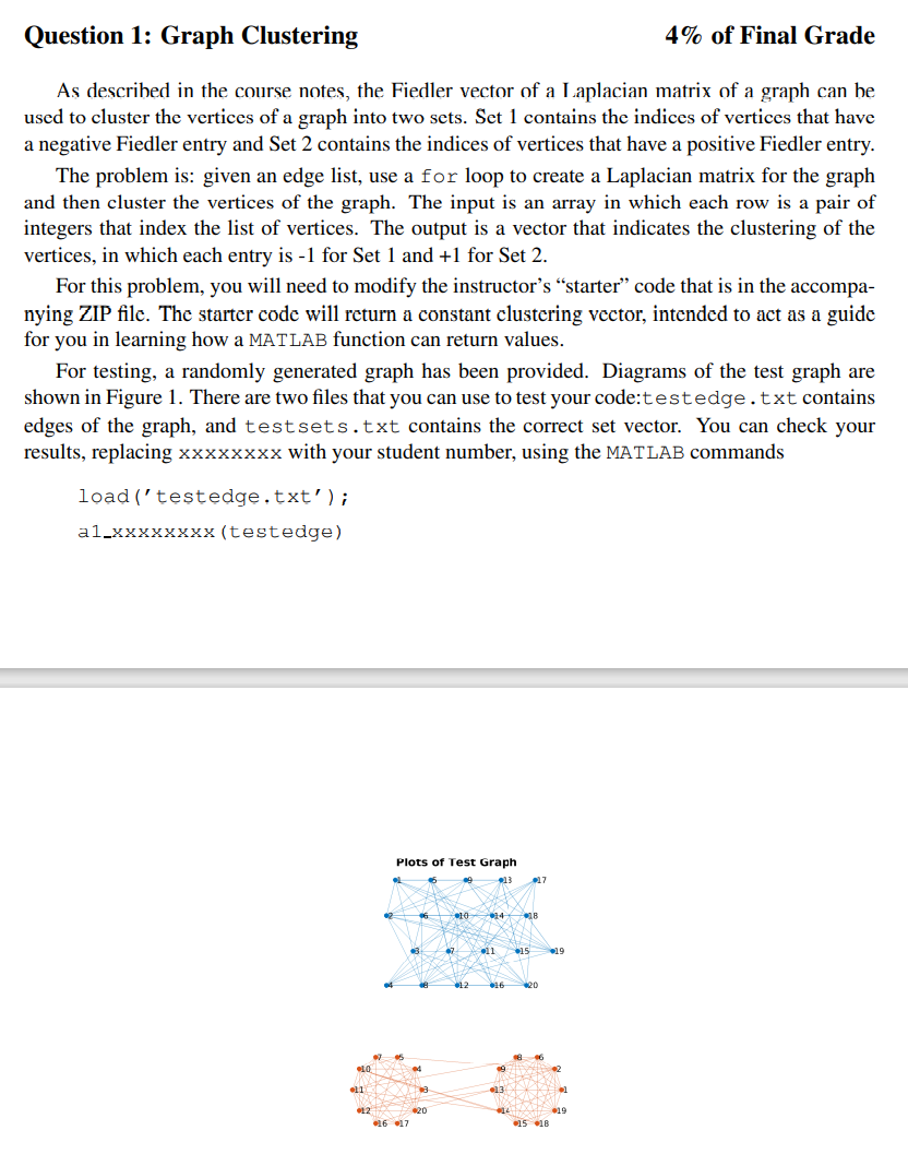 Question 1: Graph Clustering 4% of Final Grade As | Chegg.com