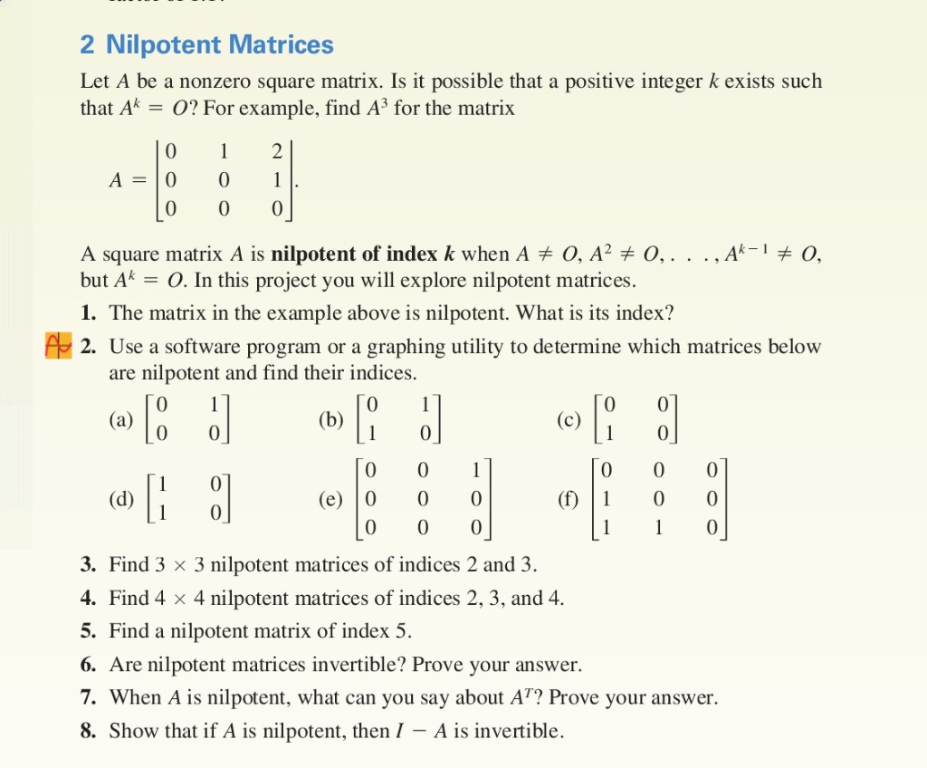 Solved 2 Nilpotent Matrices Let A Be A Nonzero Square Chegg Solved 2 Nilpotent Matrices Let A Be A Nonzero Square Chegg