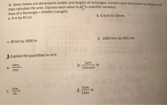Solved Given below are dimensions (width and length) of | Chegg.com