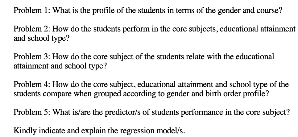 Solved Problem 1: What is the profile of the students in | Chegg.com