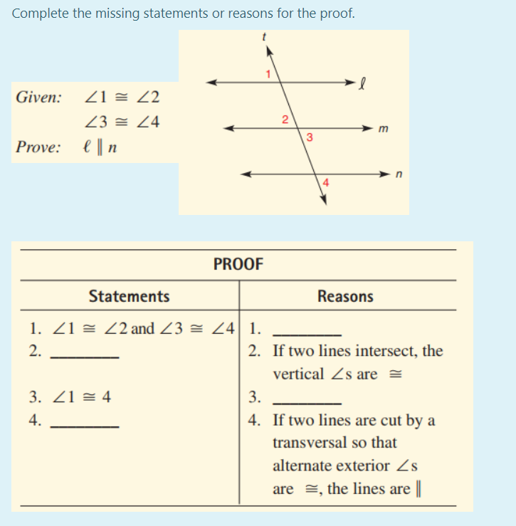 Solved Complete the missing statements or reasons for the | Chegg.com