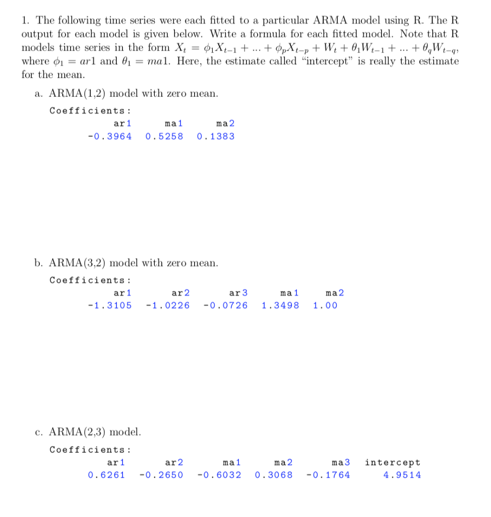 Solved The following time series were each fitted to a | Chegg.com