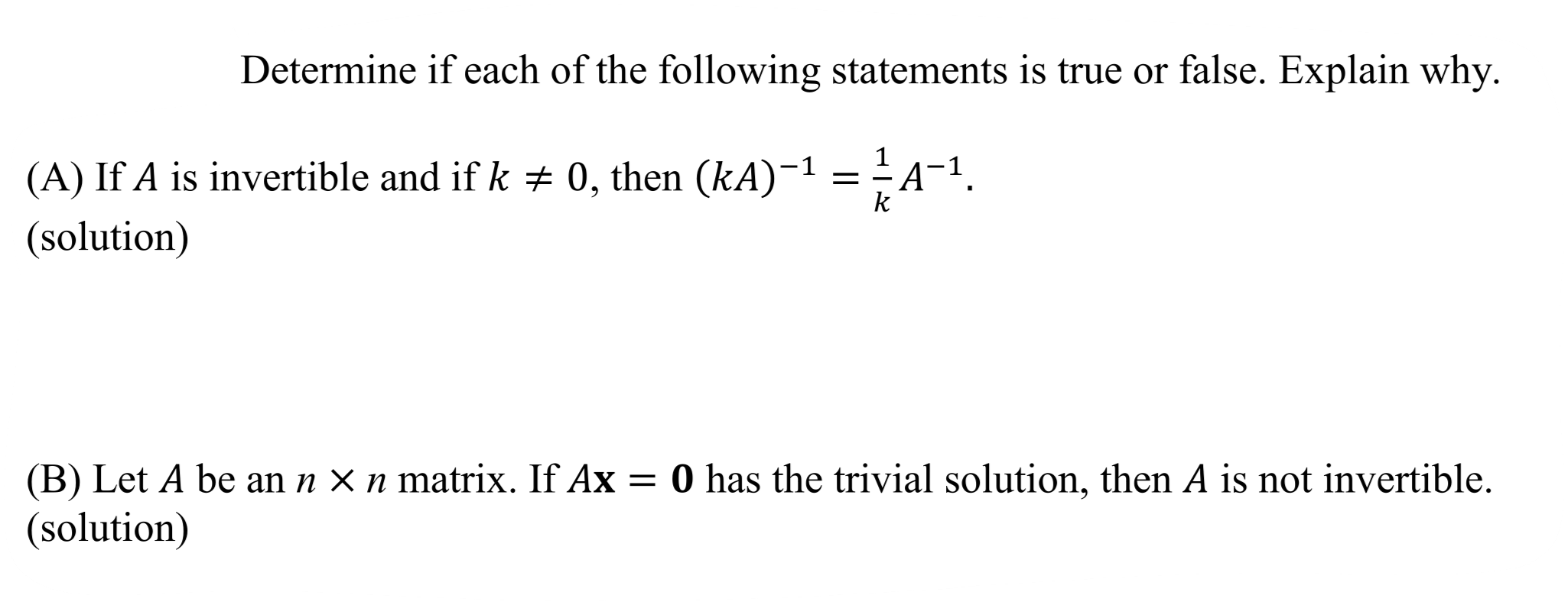 Solved Determine if each of the following statements is true | Chegg.com