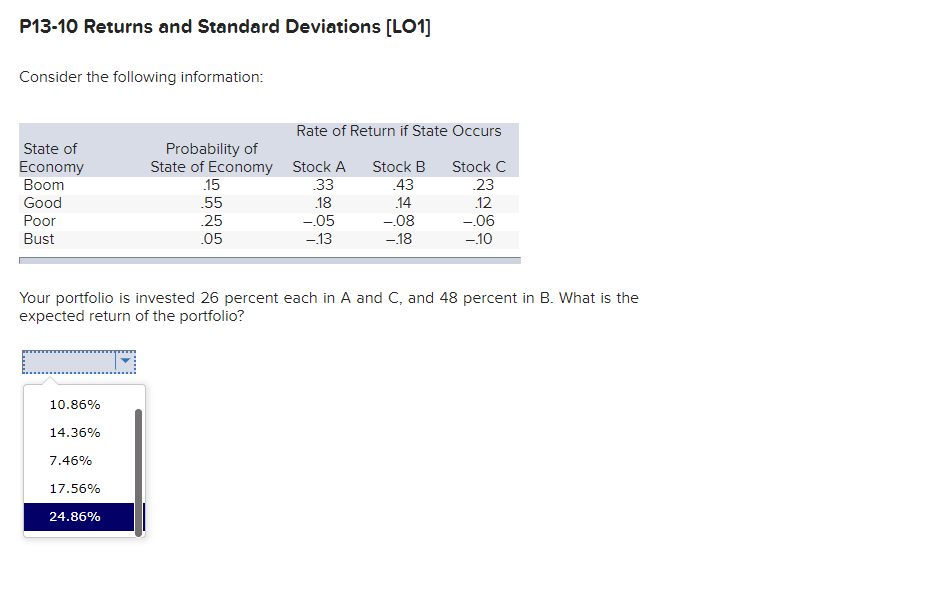 Solved P13-6 Calculating Expected Return [LO1] Consider the | Chegg.com