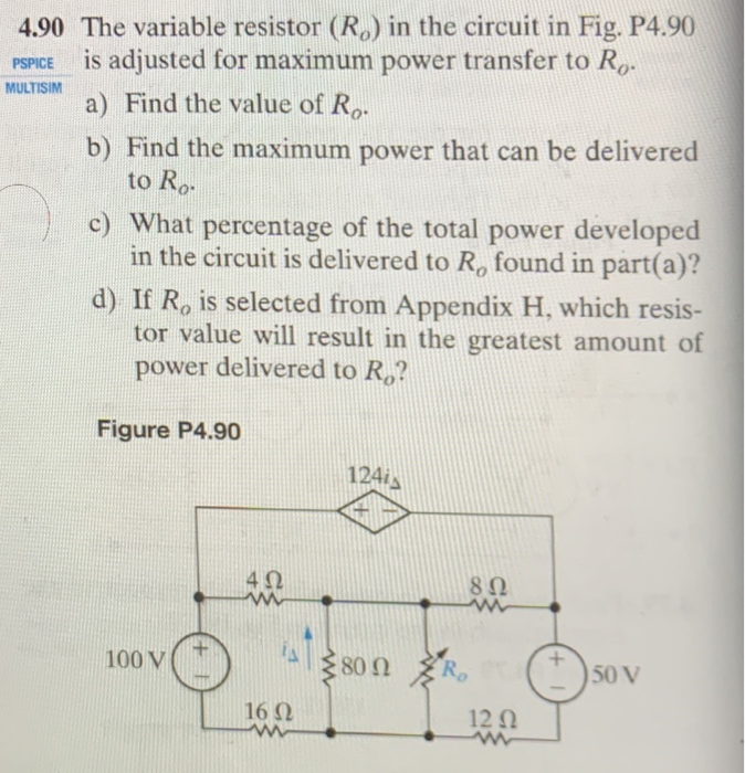 Solved 4.90 The variable resistor (R,) in the circuit in | Chegg.com