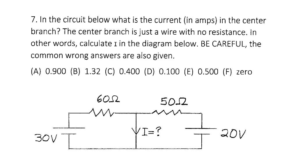 Solved 7. In the circuit below what is the current (in amps) | Chegg.com
