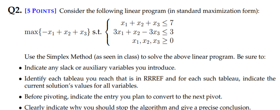 Solved Q2. [5 POINTS] Consider the following linear program | Chegg.com