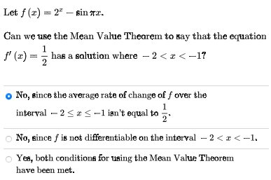 Solved Let f(x)=2x−sinπx. Gan we use the Mean Value Thearem | Chegg.com