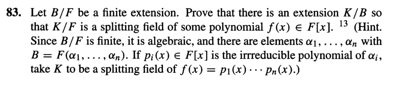 Solved 83. Let B/F be a finite extension. Prove that there | Chegg.com