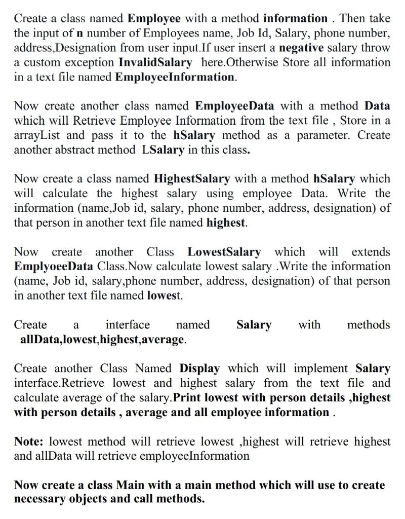 Solved Create a class named Employee with a method | Chegg.com