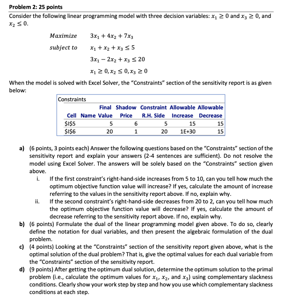 Solved Problem 2: 25 points Consider the following linear | Chegg.com