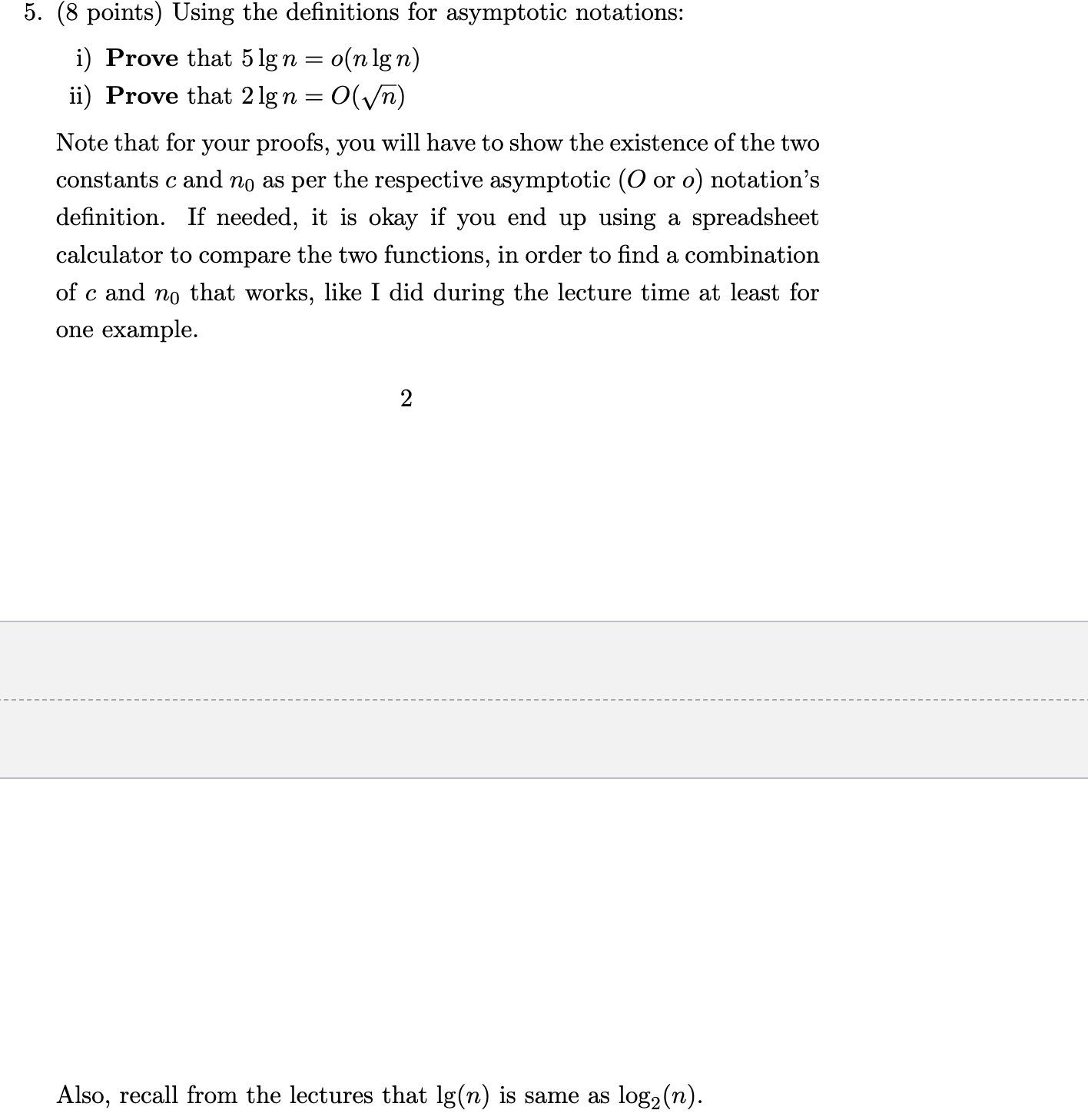 Solved (8 points) Using the definitions for asymptotic | Chegg.com