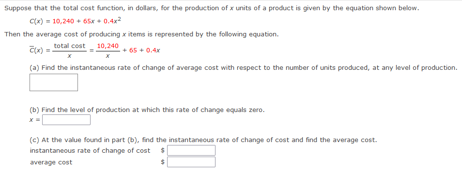 Solved Suppose that the total cost function, in dollars, for | Chegg.com