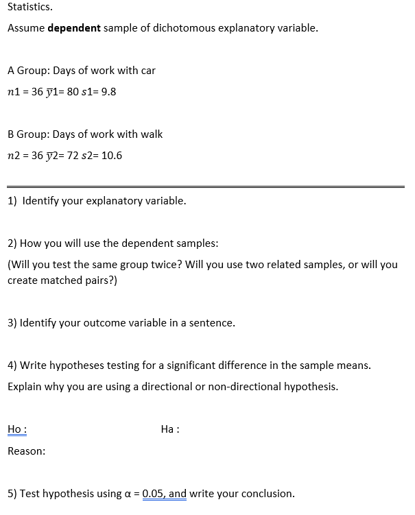 Solved Statistics. Assume dependent sample of dichotomous | Chegg.com
