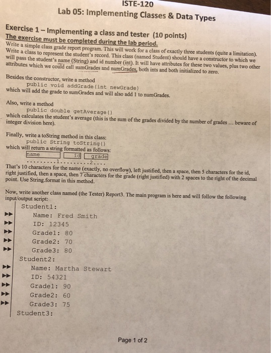 Solved ISTE-120 Lab 05: Implementing Classes & Data Types | Chegg.com