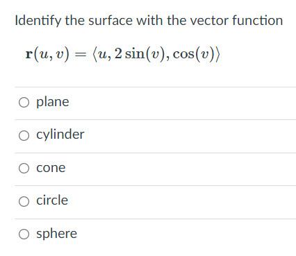 Solved Identify the surface with the vector function r(u, v) | Chegg.com