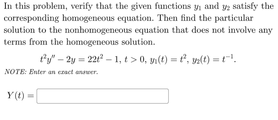 Solved In this problem, verify that the given functions yi | Chegg.com