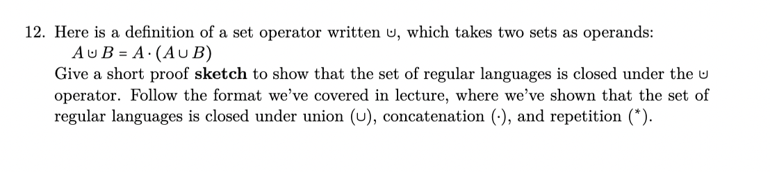 12. Here is a definition of a set operator written ∙, | Chegg.com