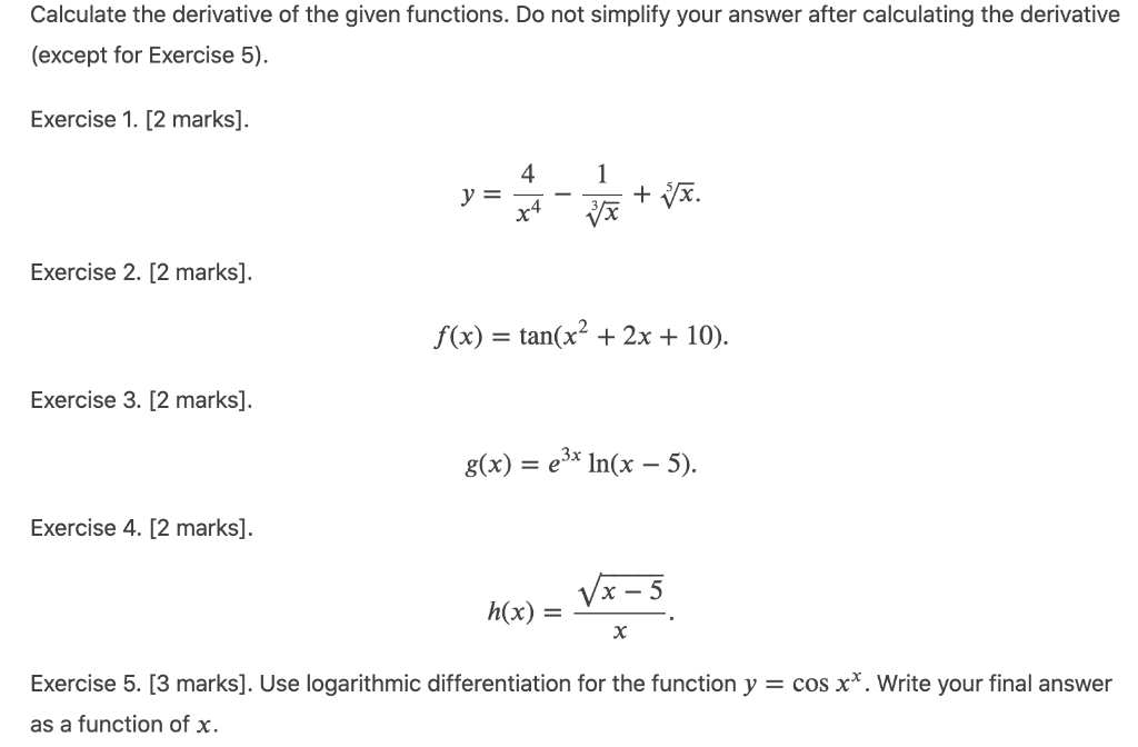 Solved Calculate the derivative of the given functions. Do | Chegg.com