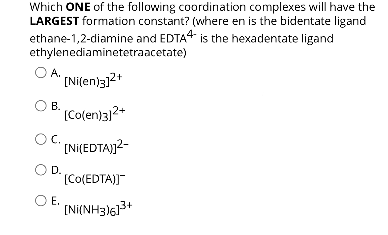 Solved Which ONE of the following coordination complexes | Chegg.com
