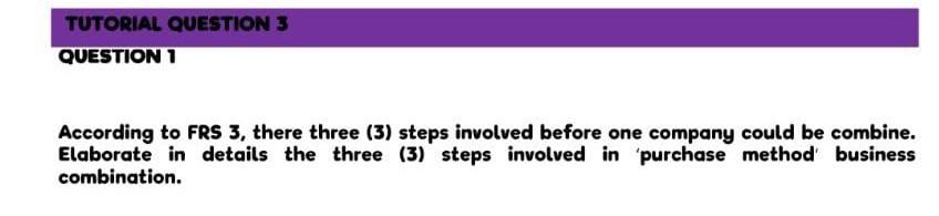 Solved TUTORIAL QUESTION 3 QUESTION 1 According to FRS 3, | Chegg.com