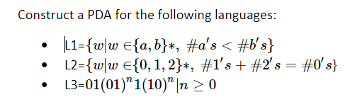 Solved Construct a PDA for the following languages: - | Chegg.com