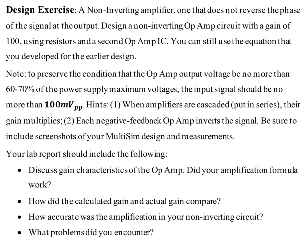 Solved Design Exercise: A Non-Inverting amplifier, one that | Chegg.com