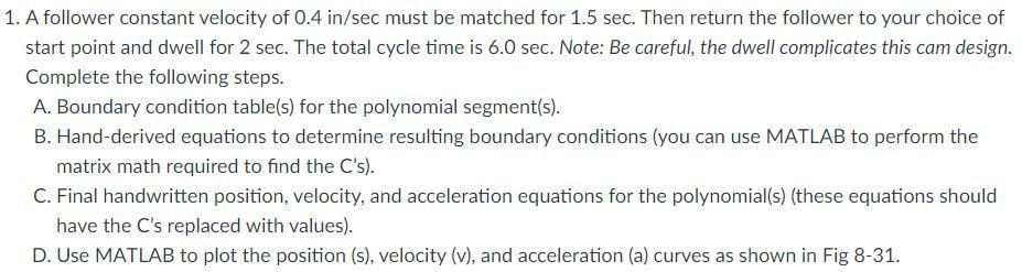 1. A follower constant velocity of 0.4in/sec must be | Chegg.com
