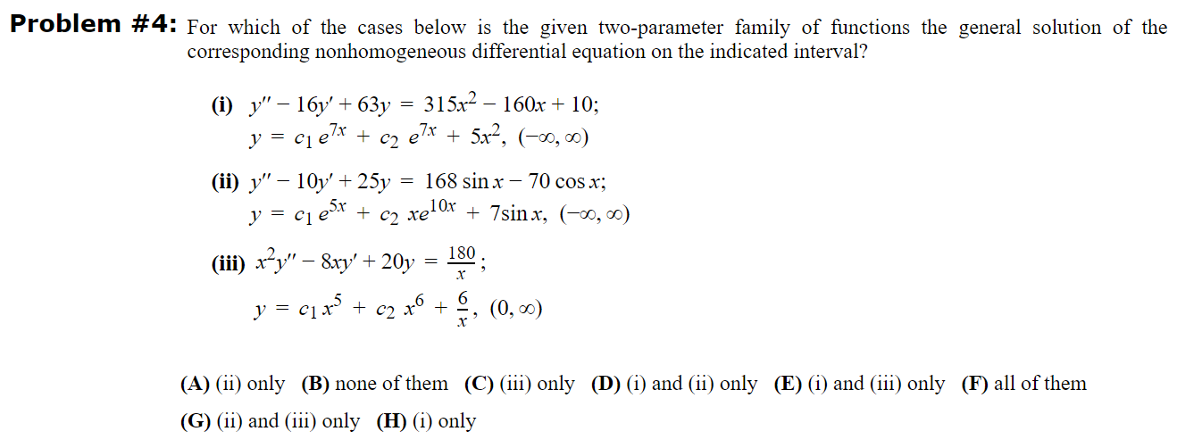 Solved Problem #4: For which of the cases below is the given | Chegg.com