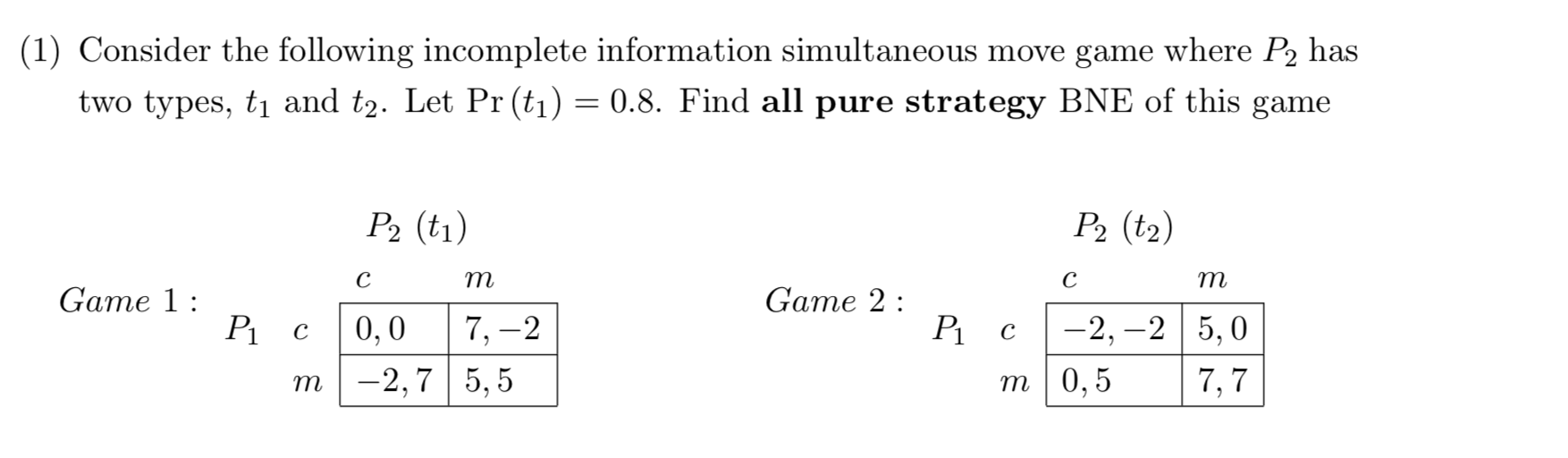 Solved (1) Consider the following incomplete information | Chegg.com