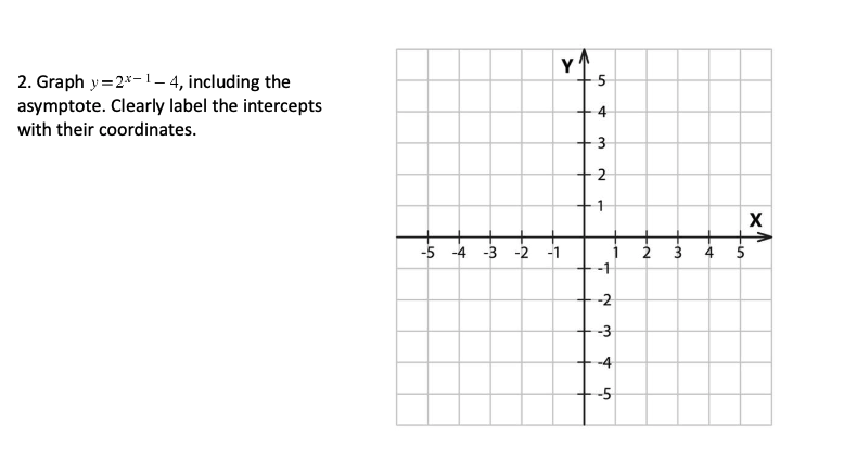 Solved Graph y=2x-1-4, ﻿including theasymptote. Clearly | Chegg.com