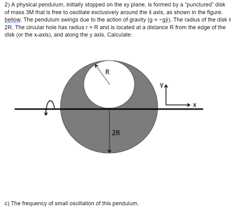Solved 2) A physical pendulum, initially stopped on the xy | Chegg.com