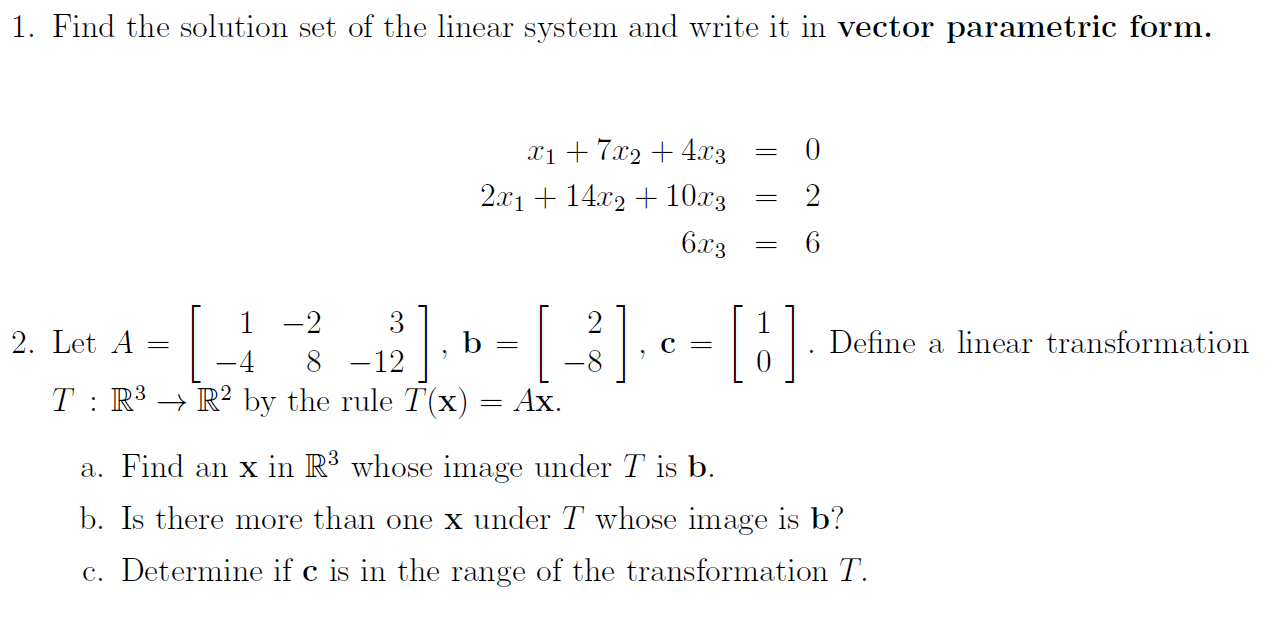 Solved 1. Find the solution set of the linear system and | Chegg.com