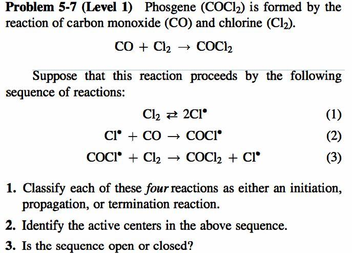 Solved Problem 5-7 (Level 1) Phosgene (COCl2) is formed by | Chegg.com