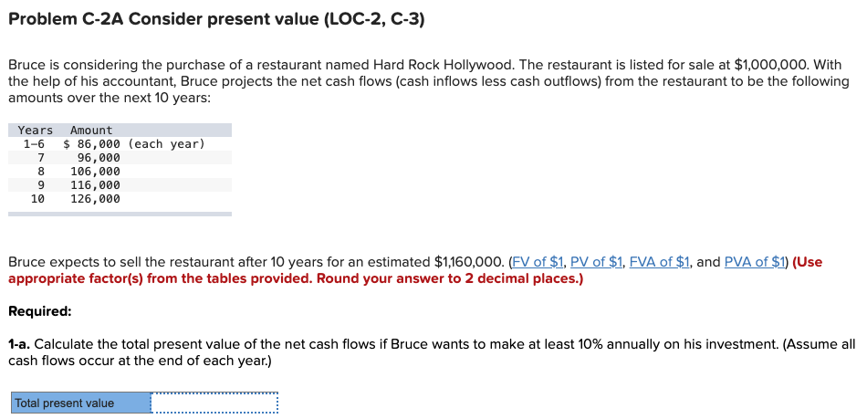 Solved Problem C-2A Consider present value (LOC-2, C-3) | Chegg.com