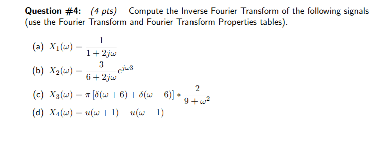 Solved Question #4: (4 pts) Compute the inverse Fourier | Chegg.com